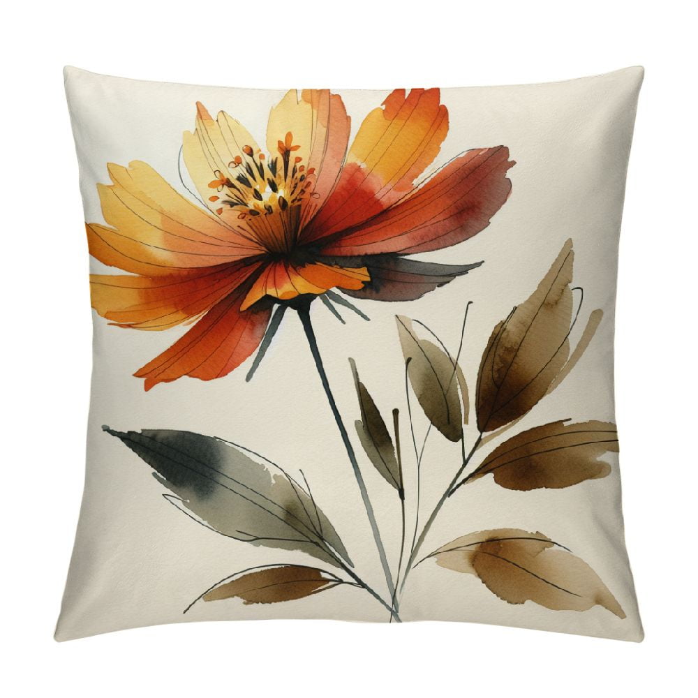Creowell Watercolor Flower Throw Pillow Cushion Cover, Single Poppy ...