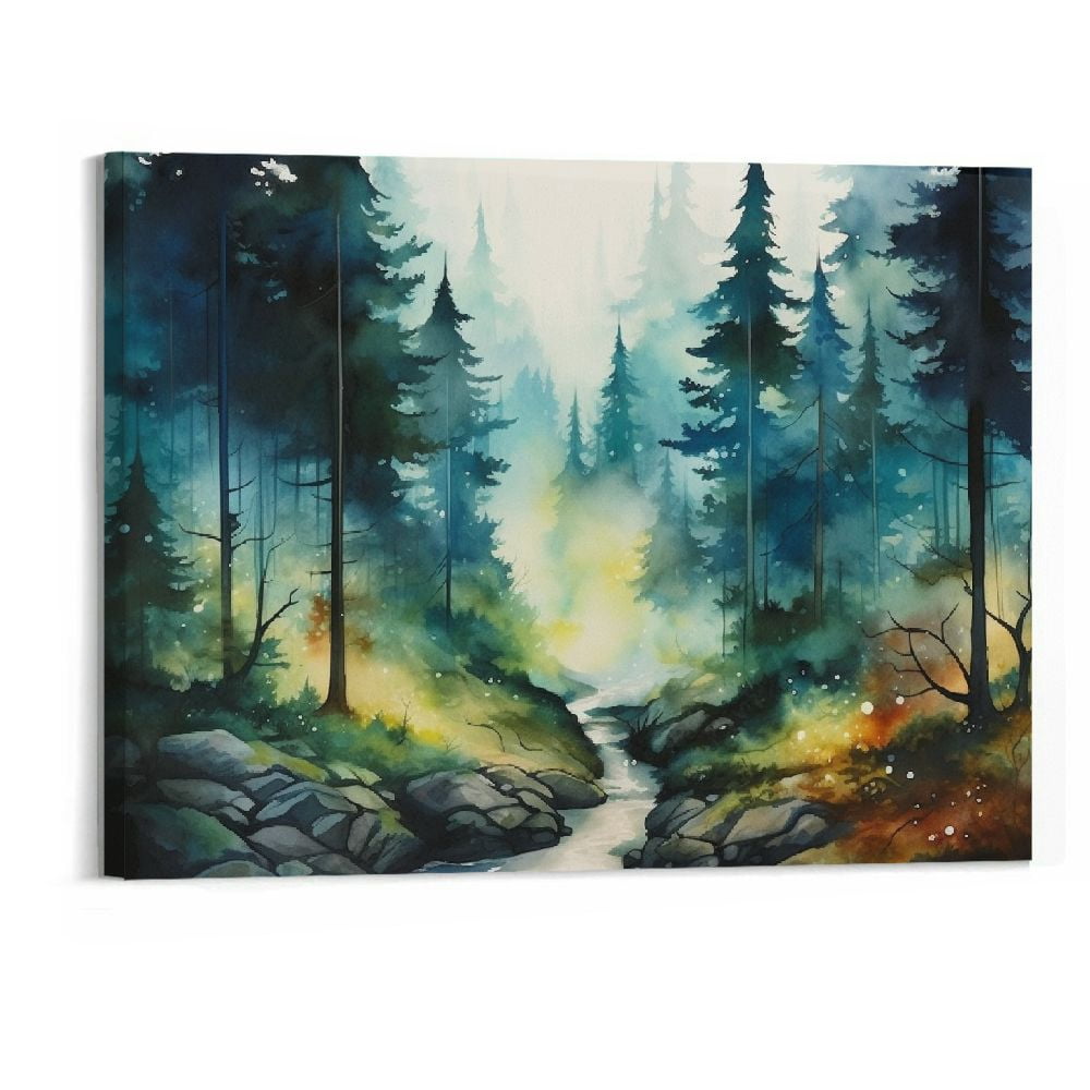 Creowell Watercolor Forest Poster,Green Trees Wall Art,Nature Serenity ...