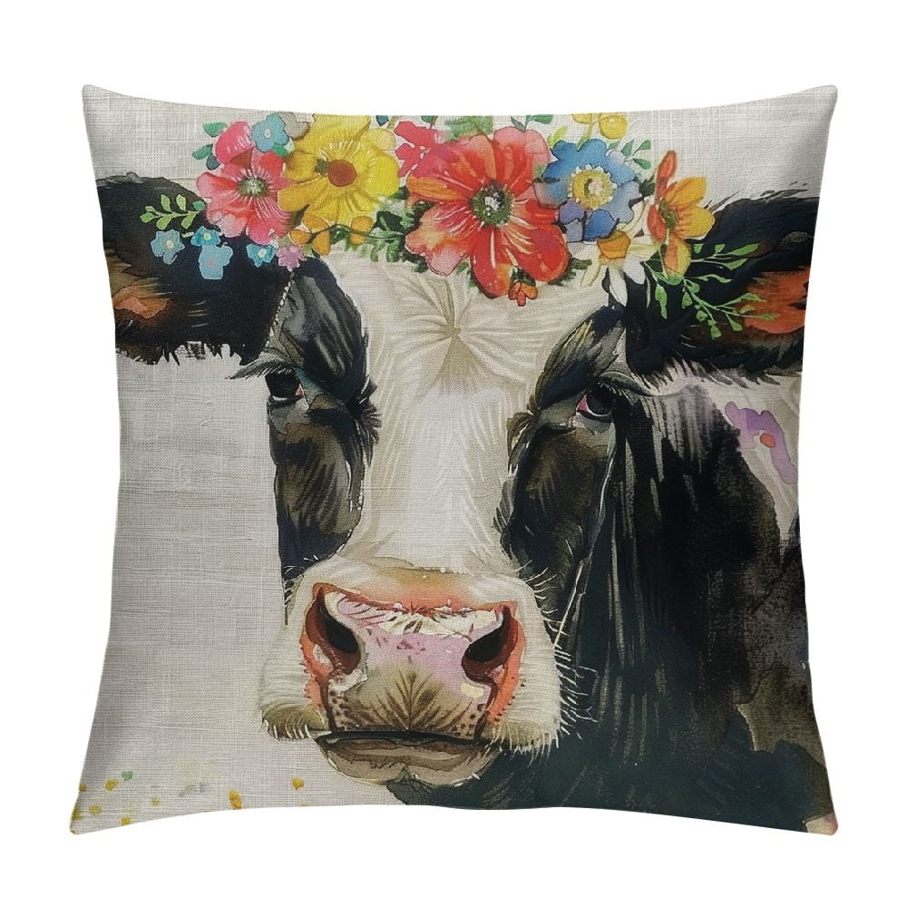 Creowell Watercolor Painting Dairy Cow Throw Pillow Cases Adorable Farm ...
