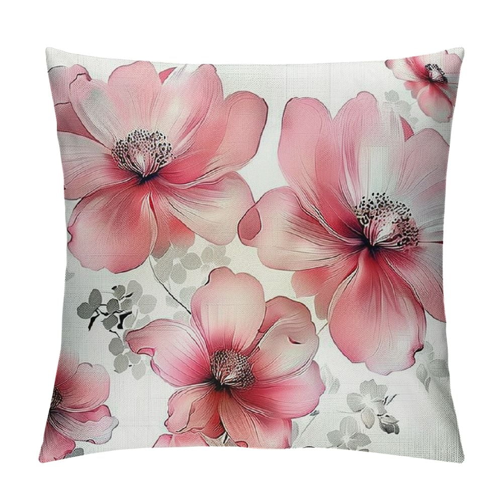 Creowell Watercolor Pink Flowers Pillow Cover ,Botanic Blossom Retro ...