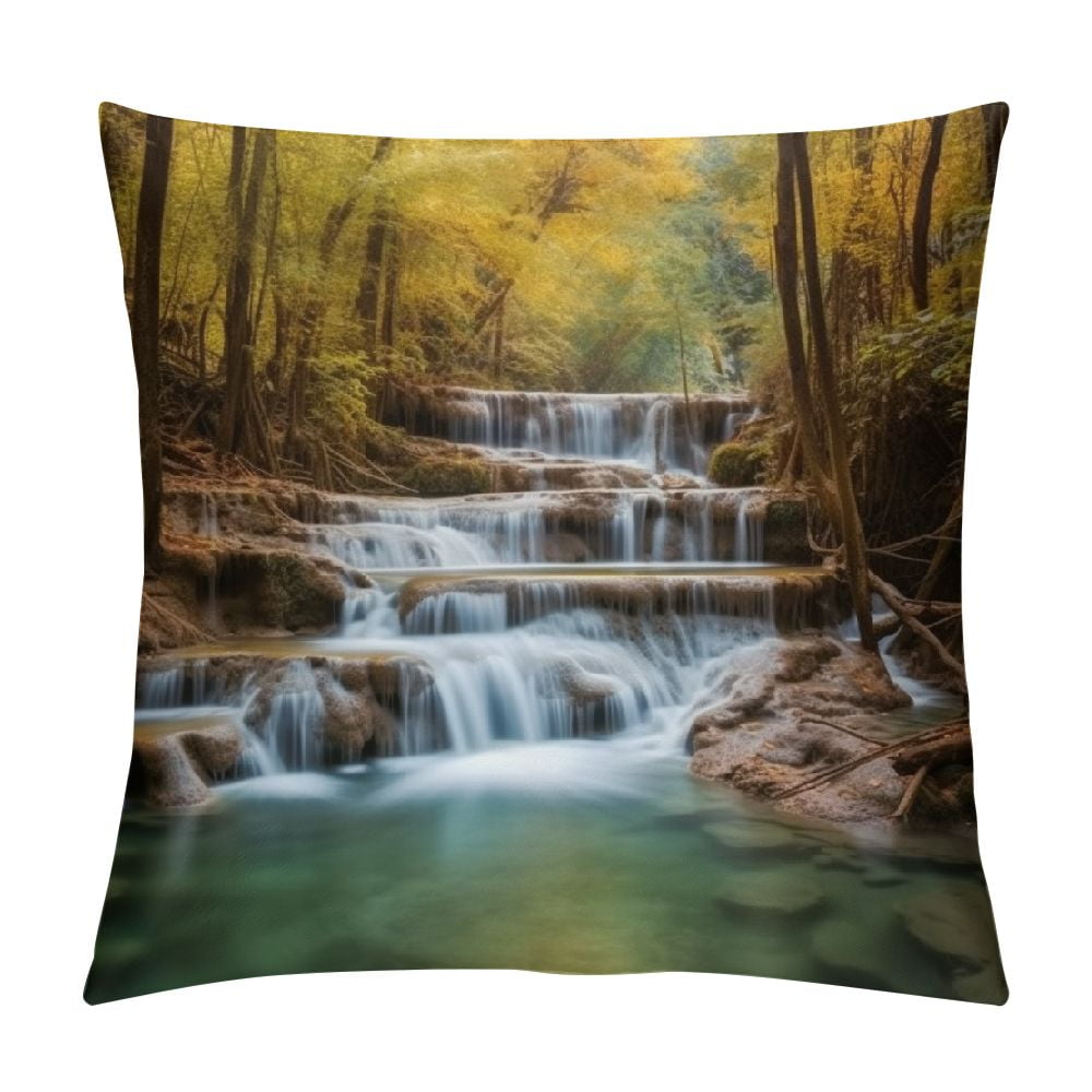 Creowell Waterfall Forest Stream Pillow Covers for Couch Sofa Indoor ...