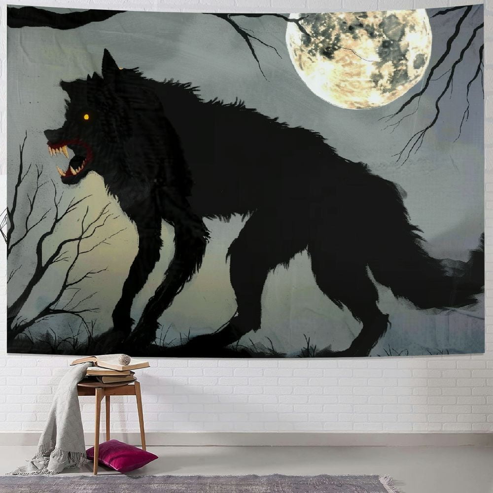 Creowell Werewolf Tapestry Wolf Wall Hanging Party Decorations Home ...