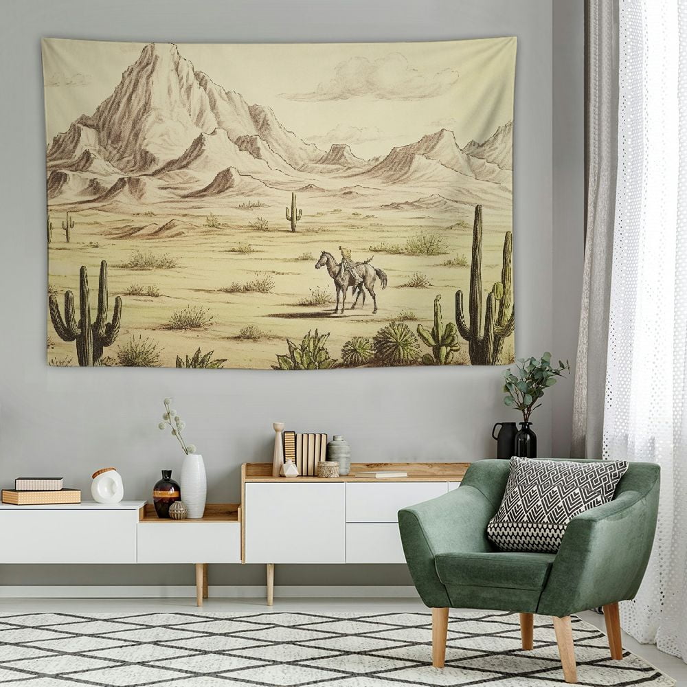 Creowell Western Tapestry, Wild West Landscape Illustration Mountains ...