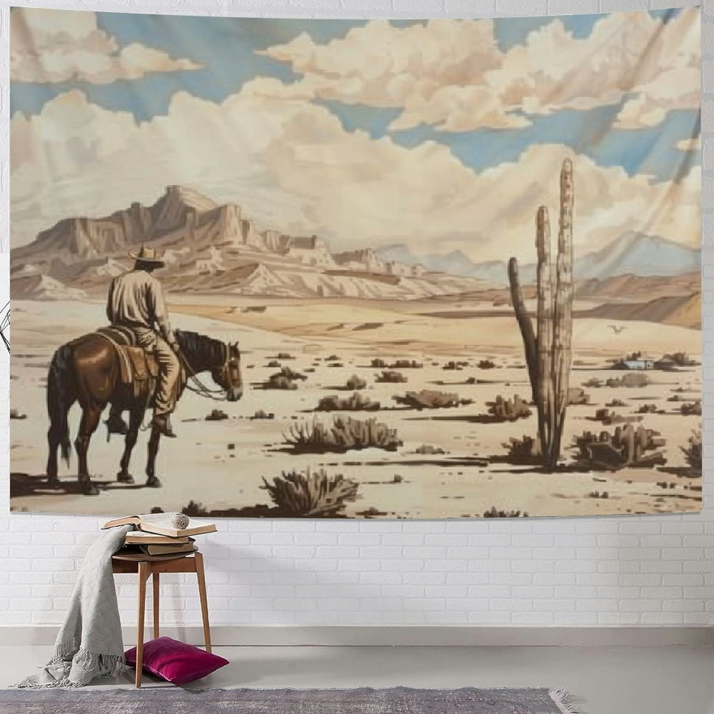 Creowell Western Tapestry, Wild West Landscape Illustration Mountains ...