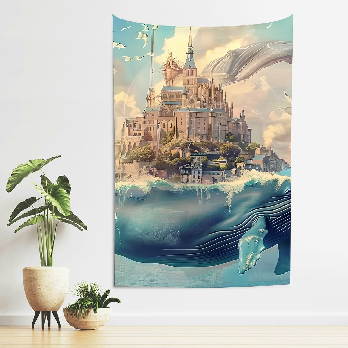 Creowell Whale Castle Digital Art Tapestry 100% Polyester Wall Hanging ...