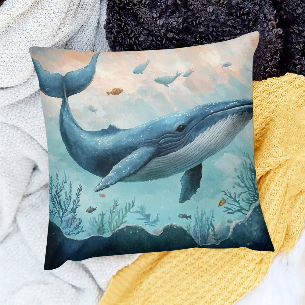 Creowell Whale Sea Animals Ocean Cushion Cover for Home Sofa Decor ...
