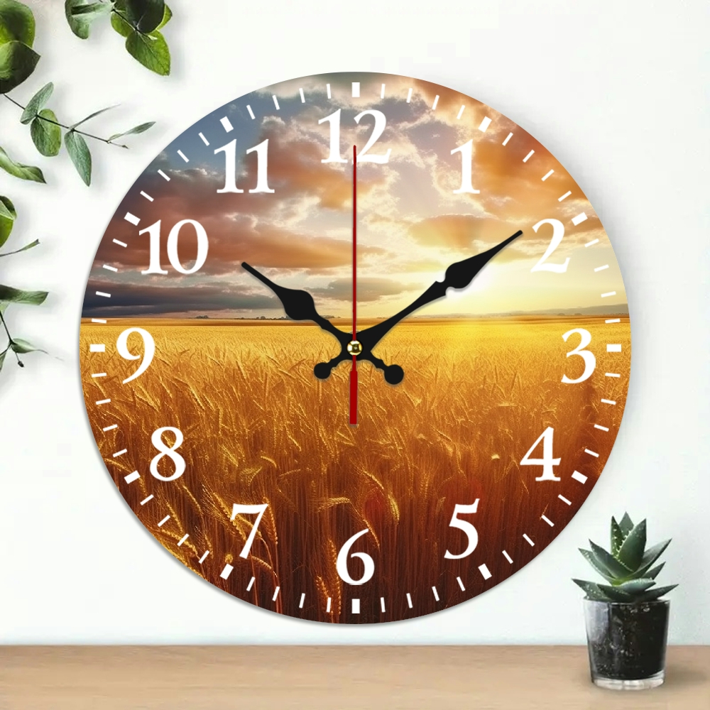 Creowell Wheat Field Sun Clouds Round Wooden Wall Clock 10 Inch 10x10in ...