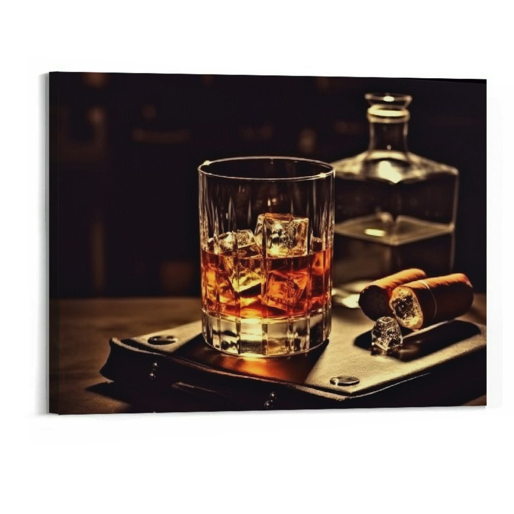 Creowell Whiskey Cigar Wall Art Poster Canvas Wall Art Living Room ...
