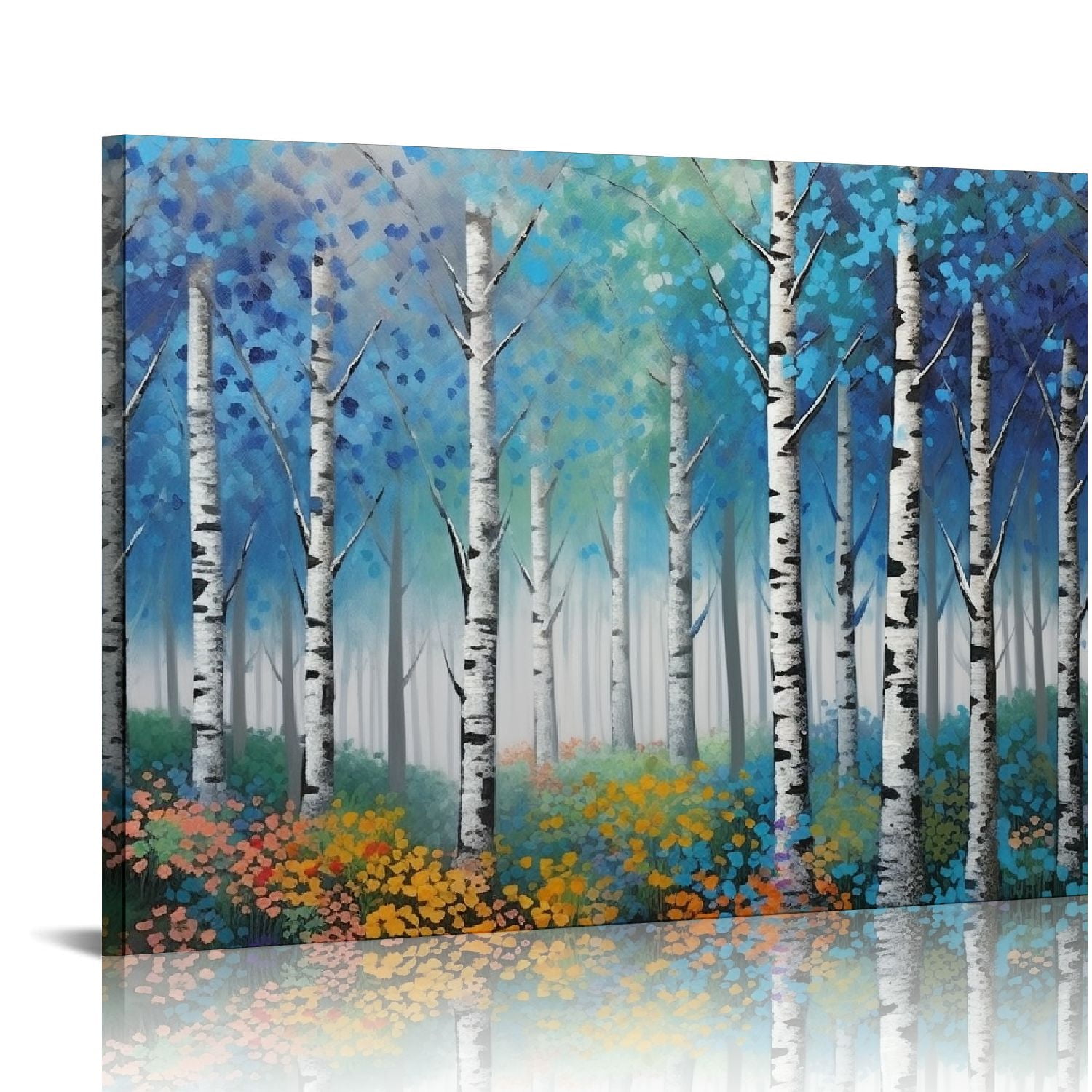 Creowell White Birch Forest Wall Art Decor Canvas Picture Print Blue ...