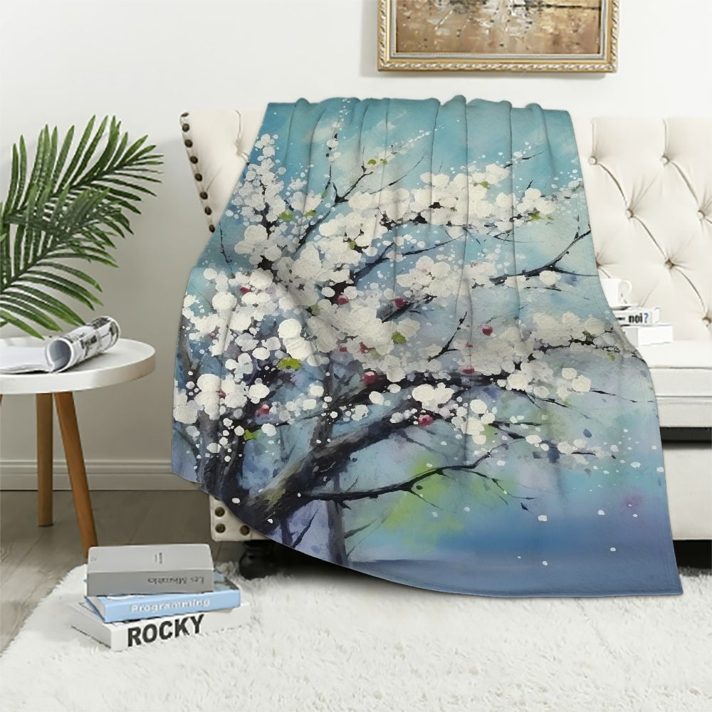 Creowell White Flowers Ideal Comfy Throw Blanket for All Seasons ...