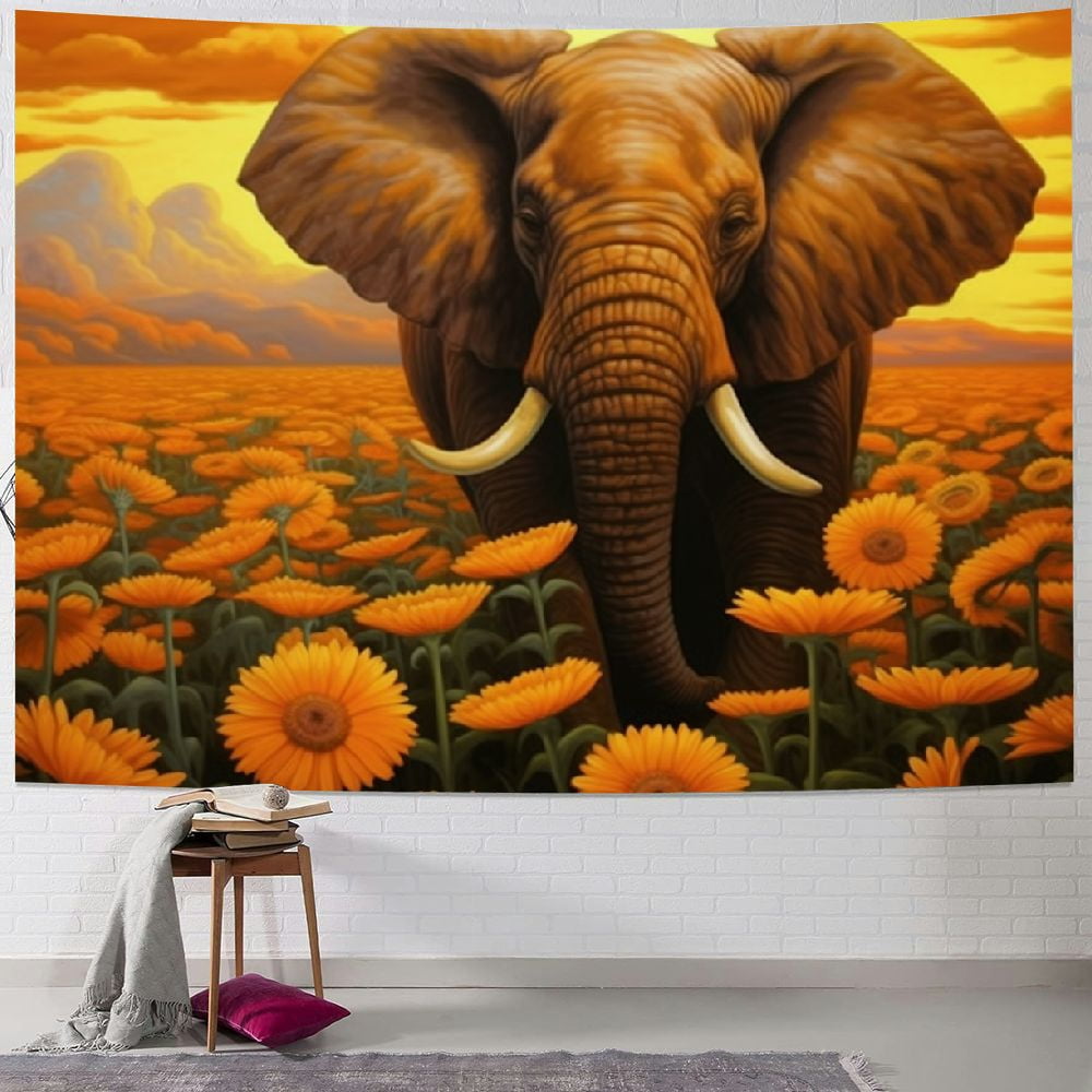 Creowell Wild Elephant Kids Tapestry,Sunflowers Sunset Romantic Wall ...