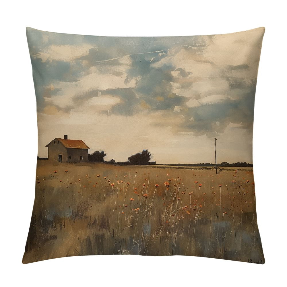 Creowell Wildflower Field Landscape Pillow Covers Vintage Landscape ...