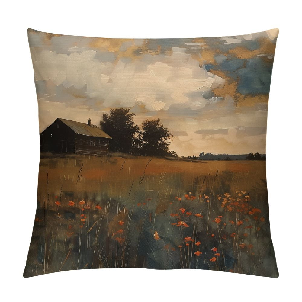 Creowell Wildflower Field Landscape Pillow Covers Vintage Landscape ...