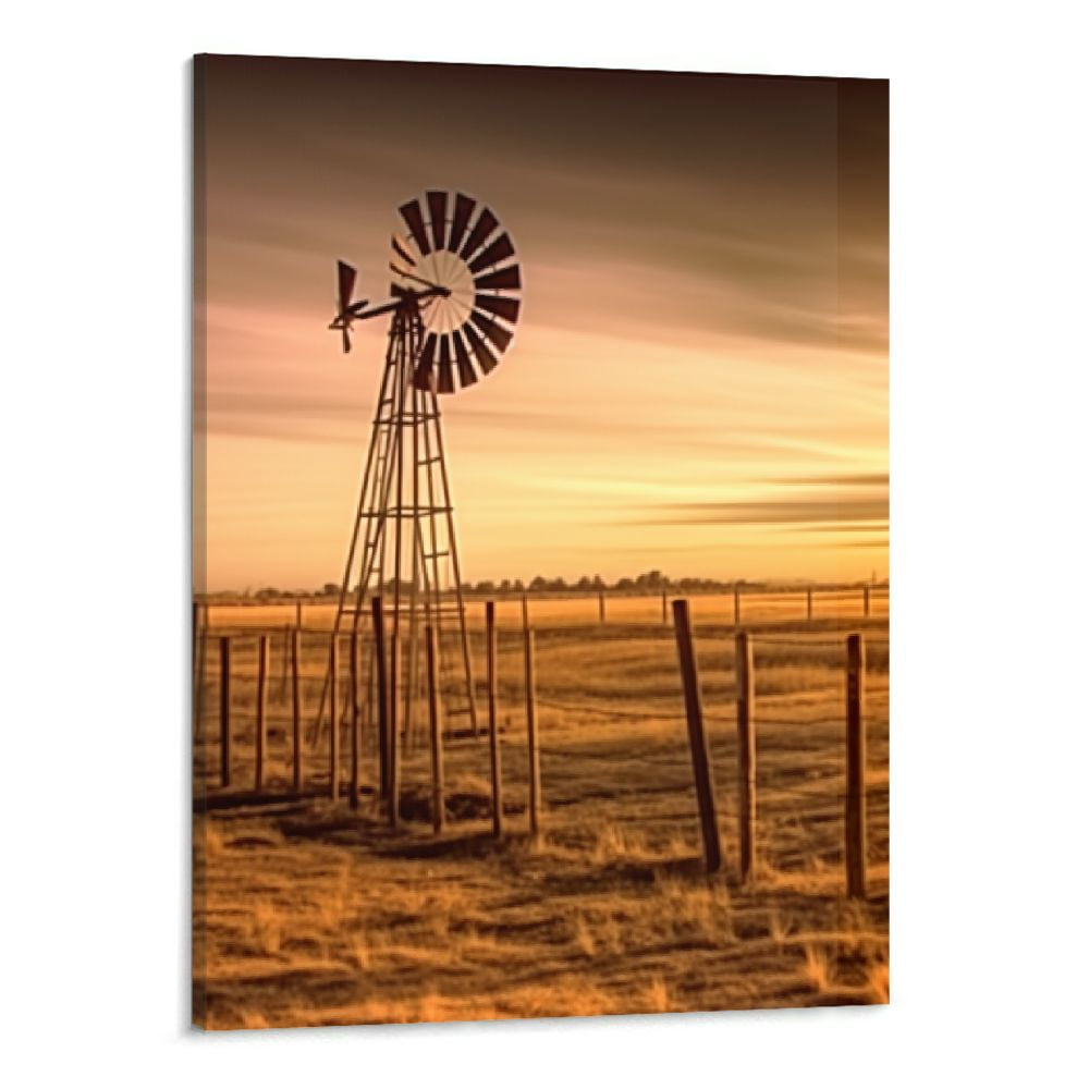 Creowell Windmill Artwork Rustic Landscape Picture: Farmhouse Painting ...