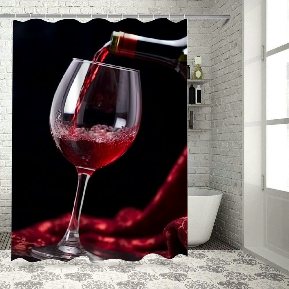 Creowell Wine Glass Red Wine Bottle Print Shower Curtain Bathroom ...