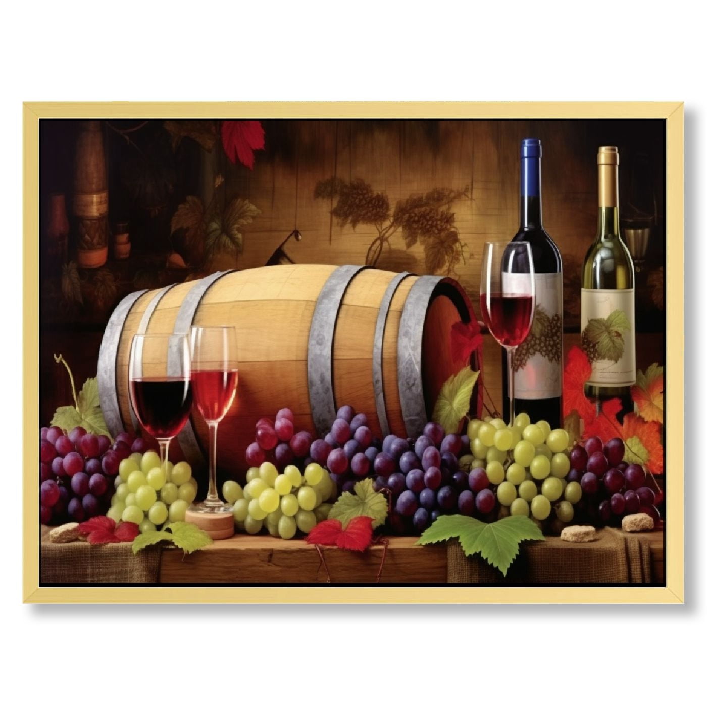 Creowell Wine Wall Art Canvas Kitchen Wine Picture Prints Grape Barrel ...