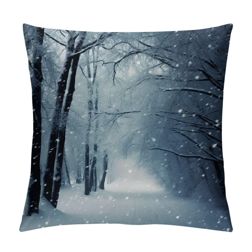 Creowell Winter Pillow Covers, Blue Snow Snowstorm in Park Winter ...