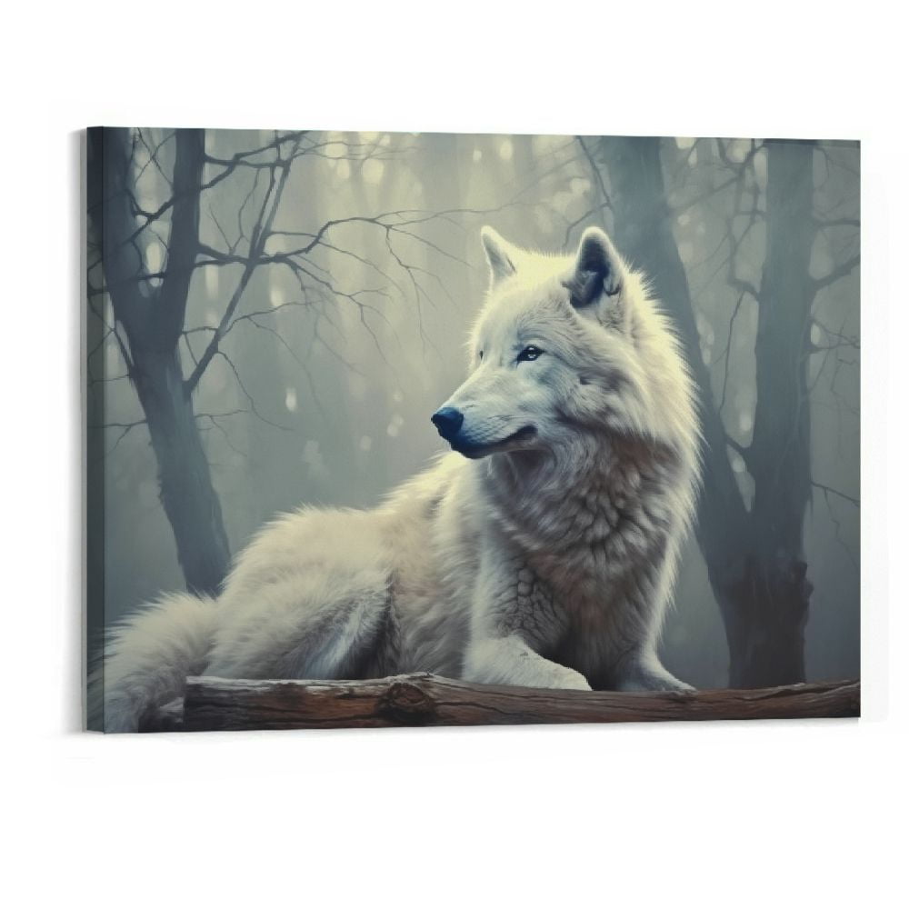 Creowell Wolf Canvas Wall Art - Wolf Lying On A Mountain Gazing At Far ...