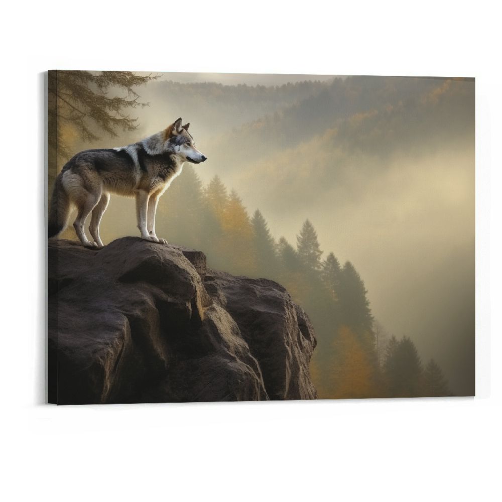 Creowell Wolf Canvas Wall Art - Wolf On A Mountain Gazing At Far Away ...