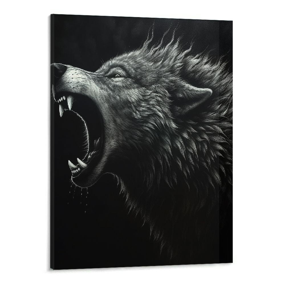 Creowell Wolf Retro Wall Decor Wolves Poster Black and White Abstract ...