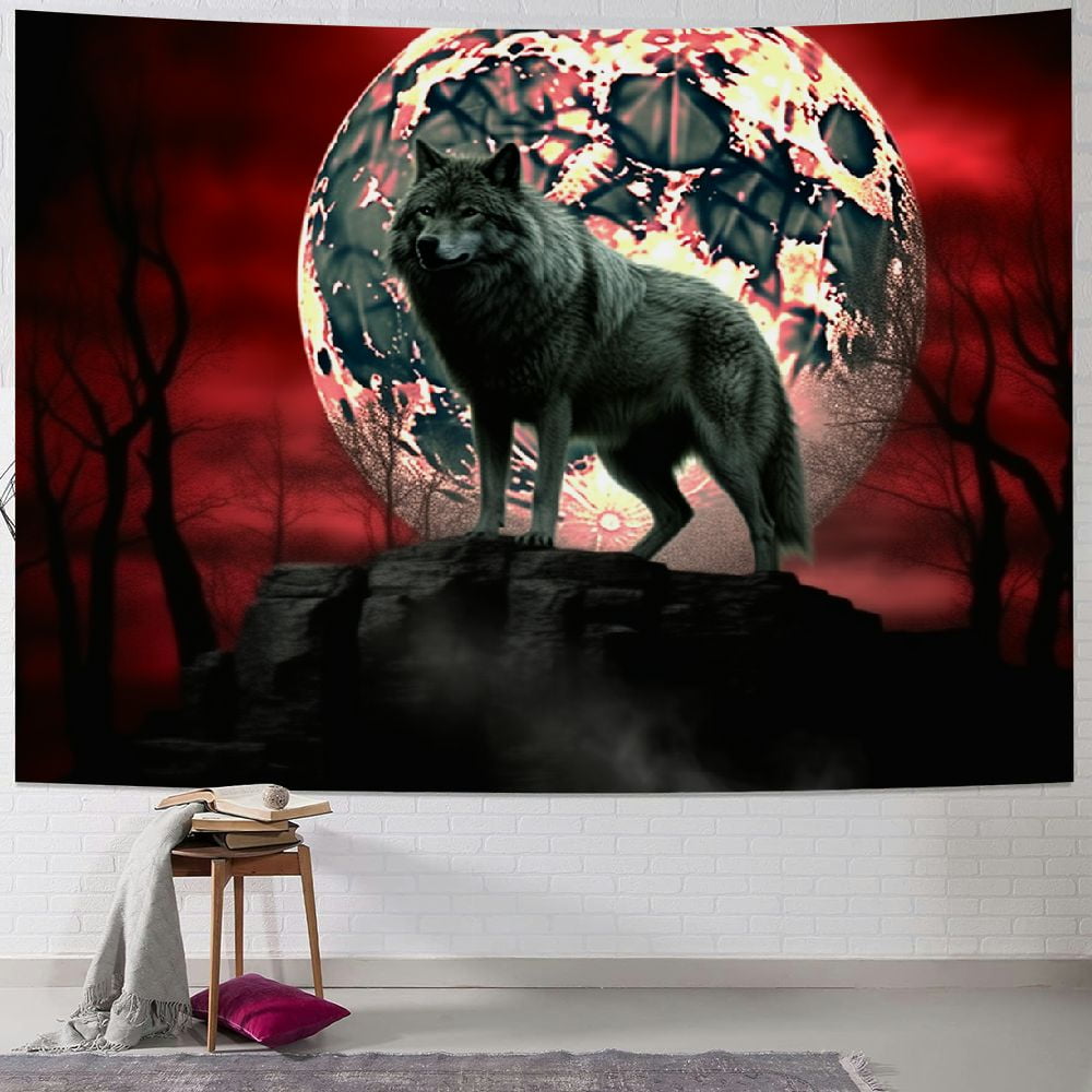 Creowell Wolf Tapestry, Cool Wolf Poster Black and White Gothic Forest ...