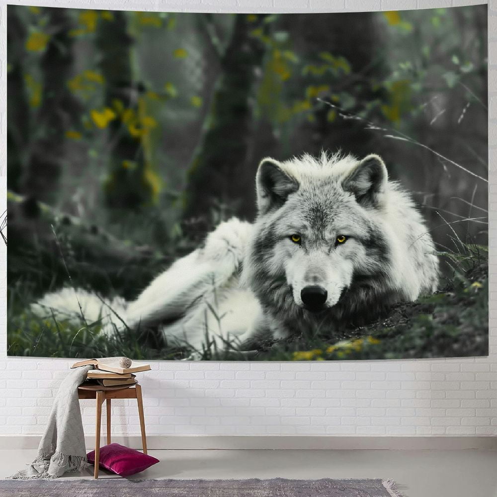 Creowell Wolf Wall Decor Forest Lone Wolf Fabric Tapestry Throw Dorm ...