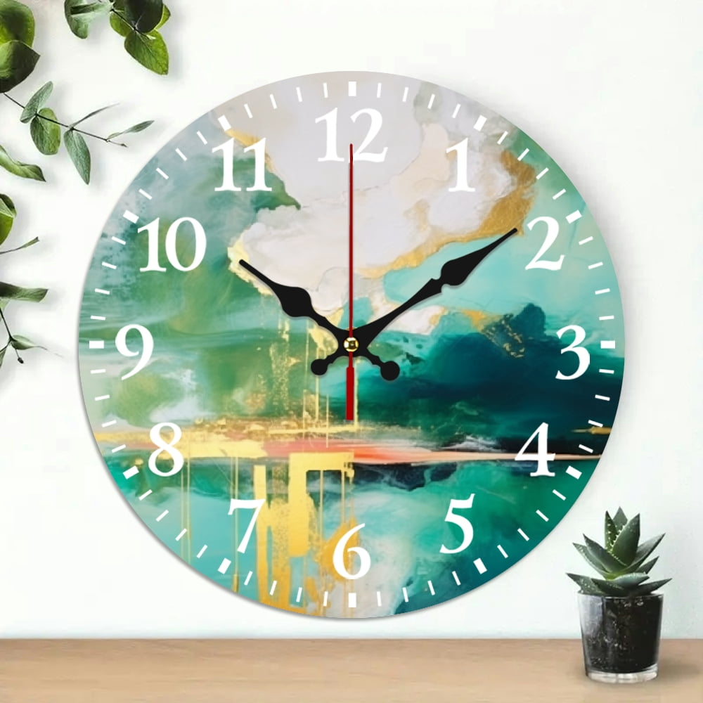 Creowell Wooden Wall Clock Abstract Brush Strokes Silent Movement 10 ...
