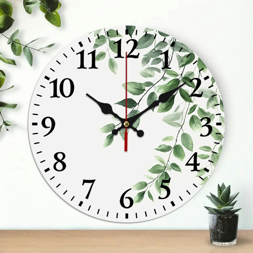 Creowell Wooden Wall Clock with Leaves Branch Foliage Print, Wall Art Decor - Ideal for Living ...