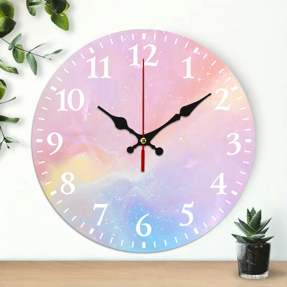 Creowell Wooden Wall Clock Rainbow Stars Abstract Print 10 Inch 10x10in ...