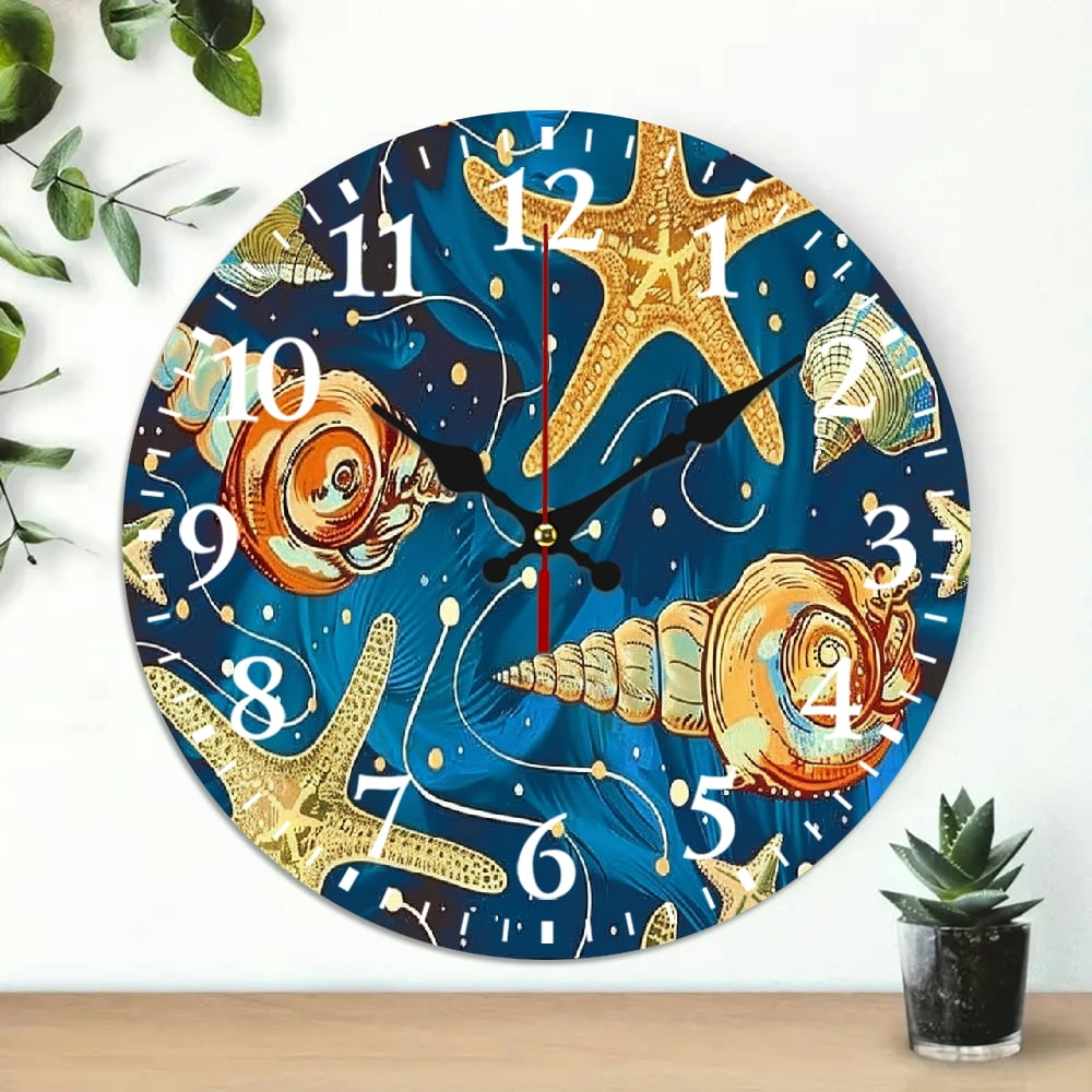 Creowell Wooden Wall Clock Shells Stars Annabel Kidston Print 10 Inch ...