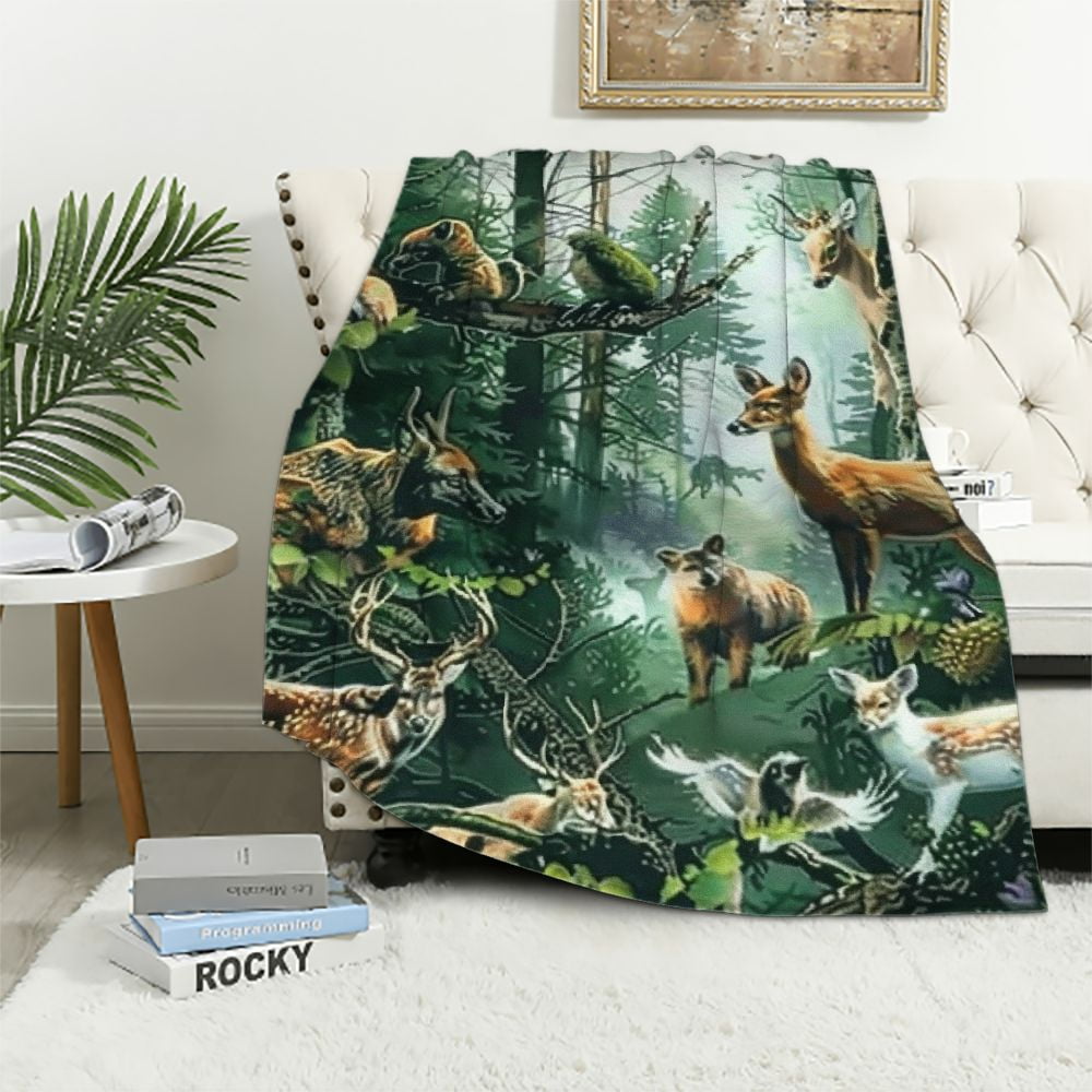 Creowell Woodland Animal Adventure Throw Blanket for Kids, Cozy ...