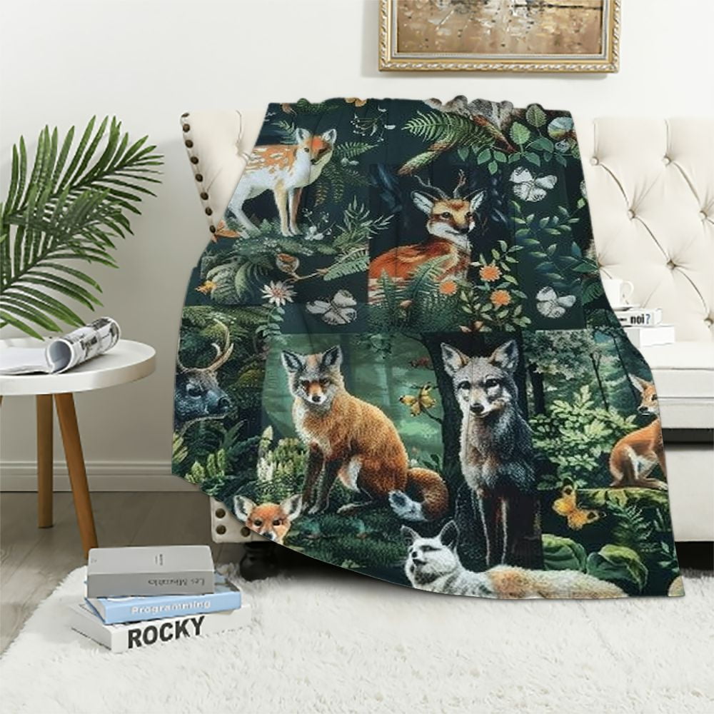 Creowell Woodland Animal Adventure Throw Blanket for Kids, Cozy ...