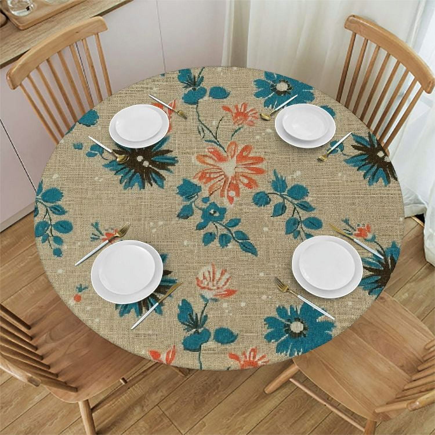 Creowell YUURAIN VUVU Cream Table Cloth with Blue Daisy Floral, Rustic ...