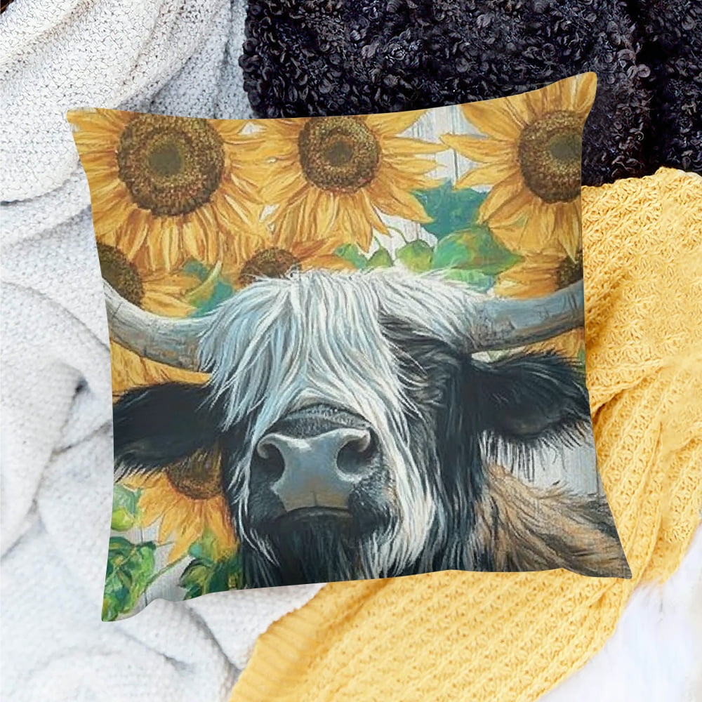Creowell Yak Sunflowers Painting Pillow Case Indoor Home Decor 24x24in ...