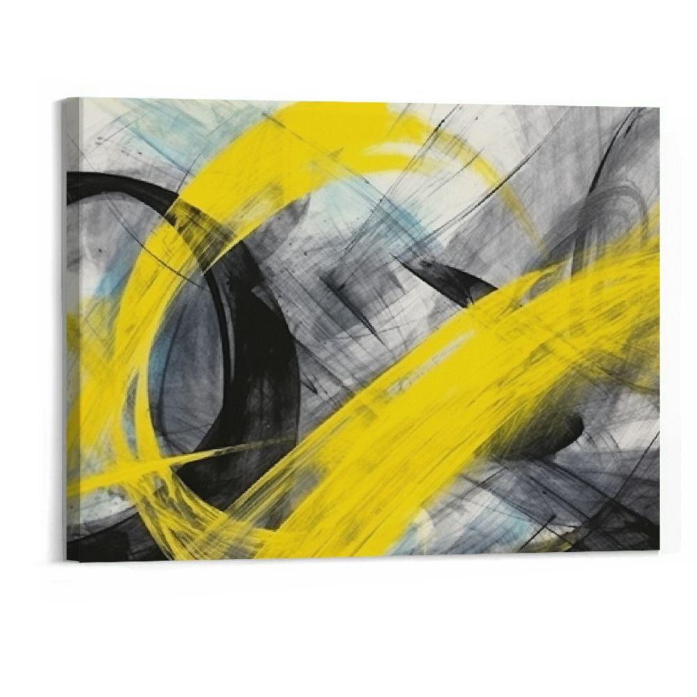 Creowell Yellow and Black Abstract Pictures Canvas Wall Art for Living ...