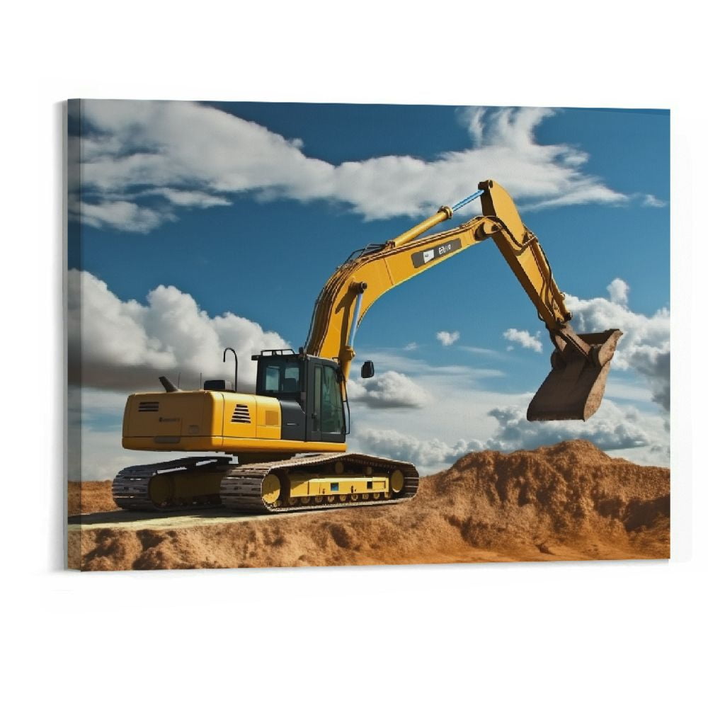 Creowell Yellow Excavator Poster Canvas Wall Art Picture Print Modern ...
