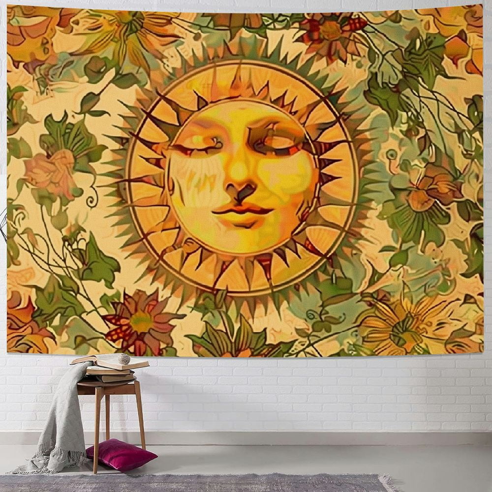 Creowell Yellow Sun and Moon Tapestry Hippie Indie Tapestries Boho ...