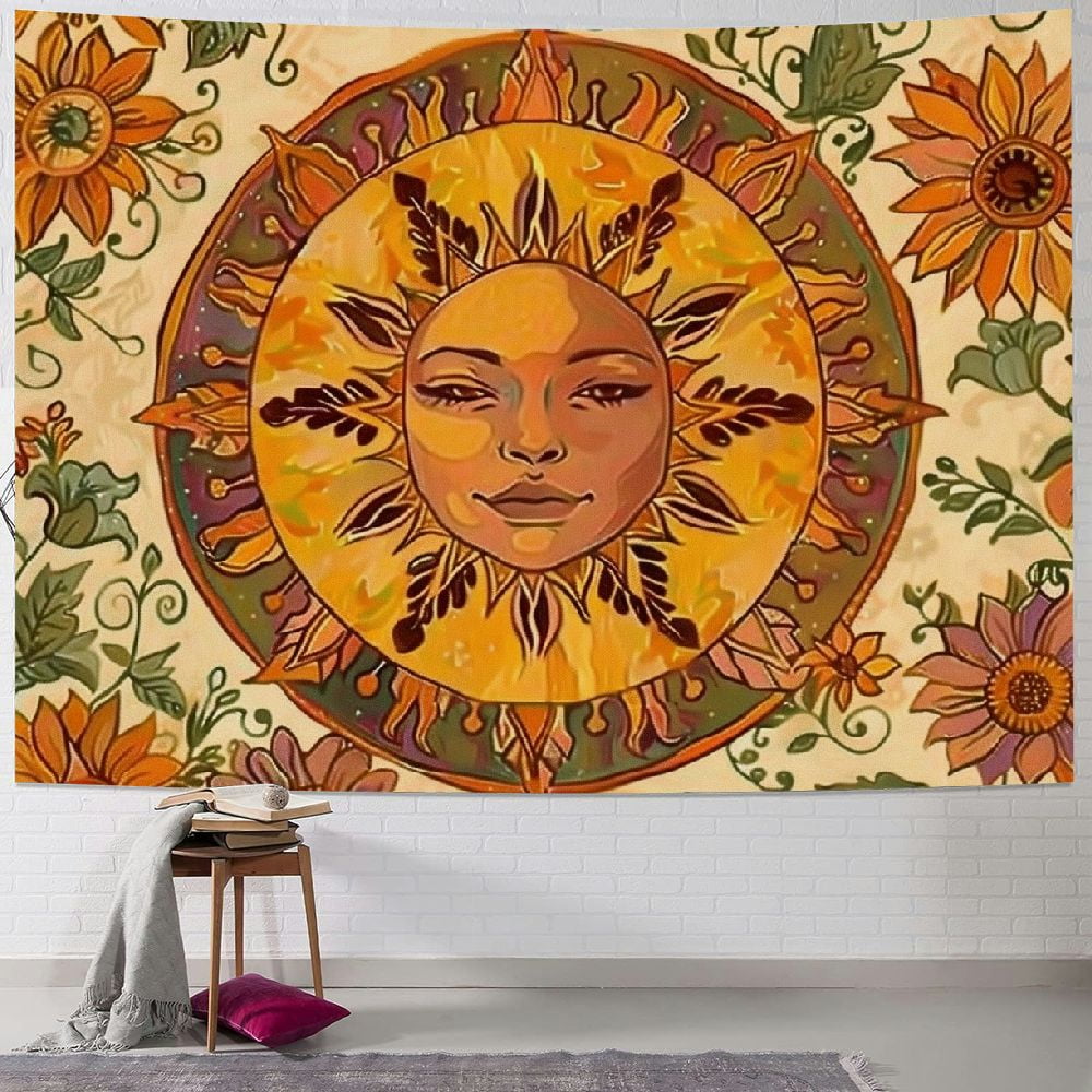 Creowell Yellow Sun and Moon Tapestry Hippie Indie Tapestries Boho ...