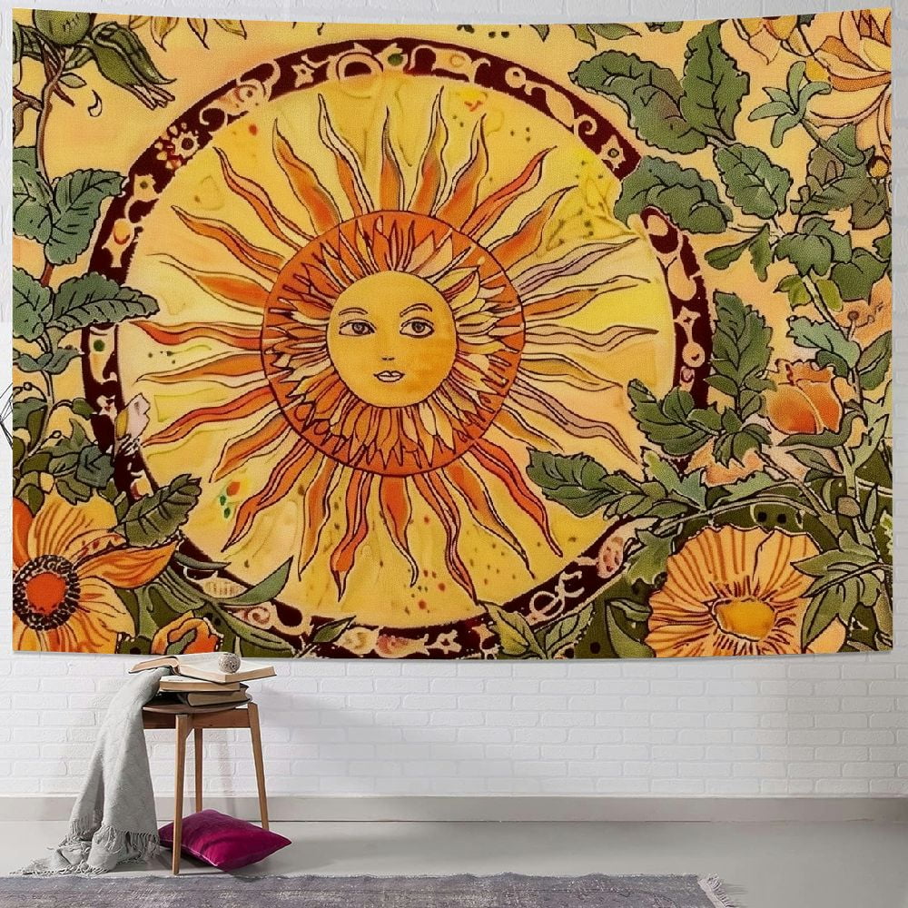 Creowell Yellow Sun and Moon Tapestry Vintage Indie Boho Tapestry Wall ...