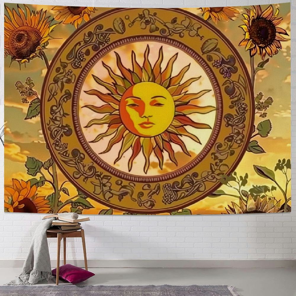 Creowell Yellow Sun and Moon Tapestry Vintage Indie Boho Tapestry Wall ...