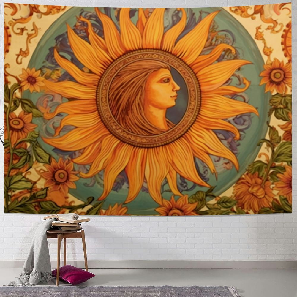 Creowell Yellow Sun and Moon Tapestry Vintage Indie Boho Tapestry Wall ...