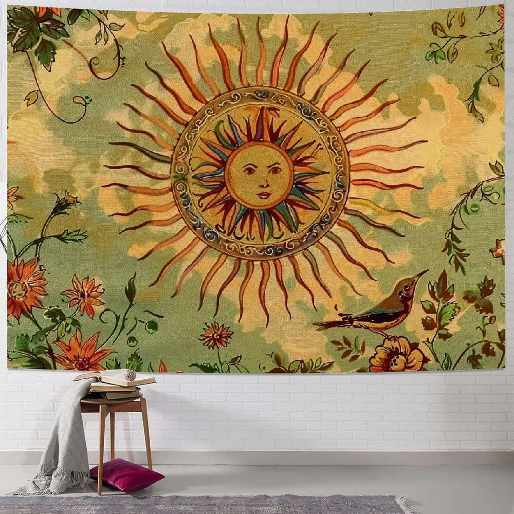 Creowell Yellow Sun and Moon Tapestry Vintage Indie Boho Tapestry Wall ...