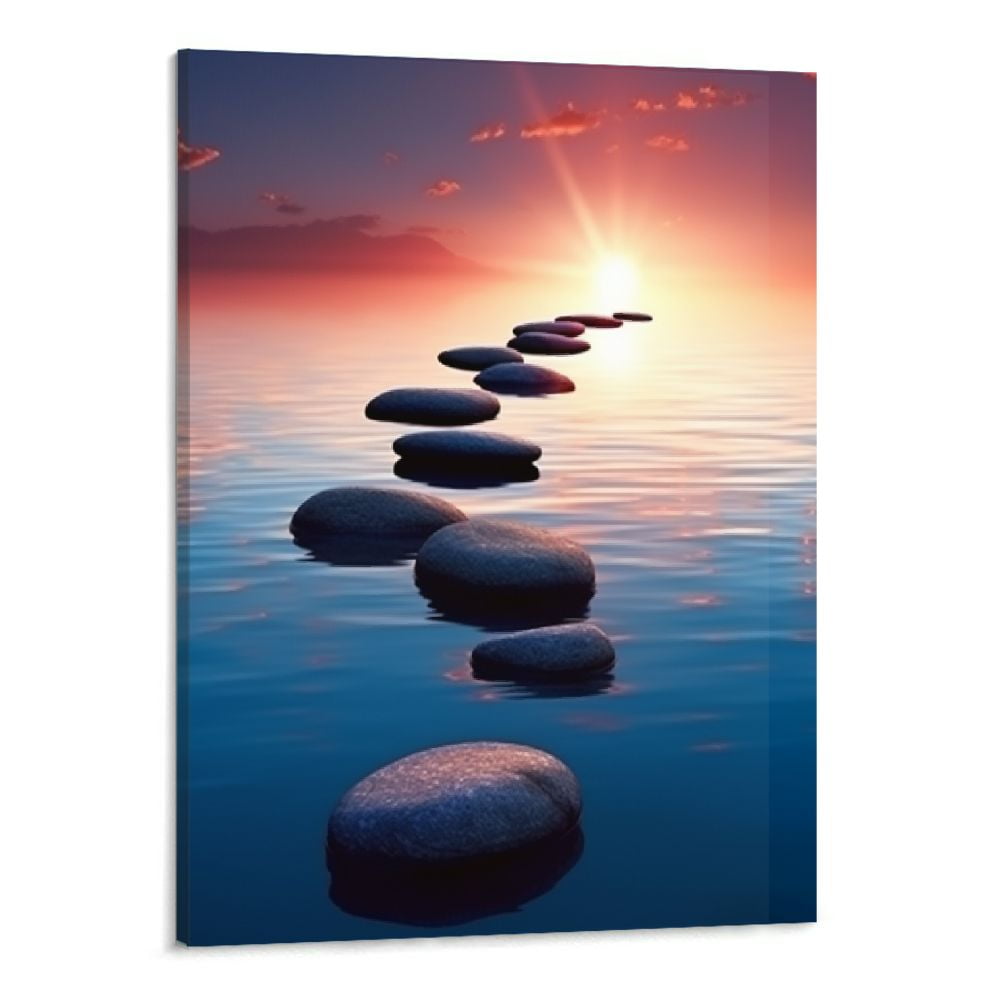 Creowell Zen Canvas Wall Art Relaxing Stones at Sunset Picture Peaceful ...