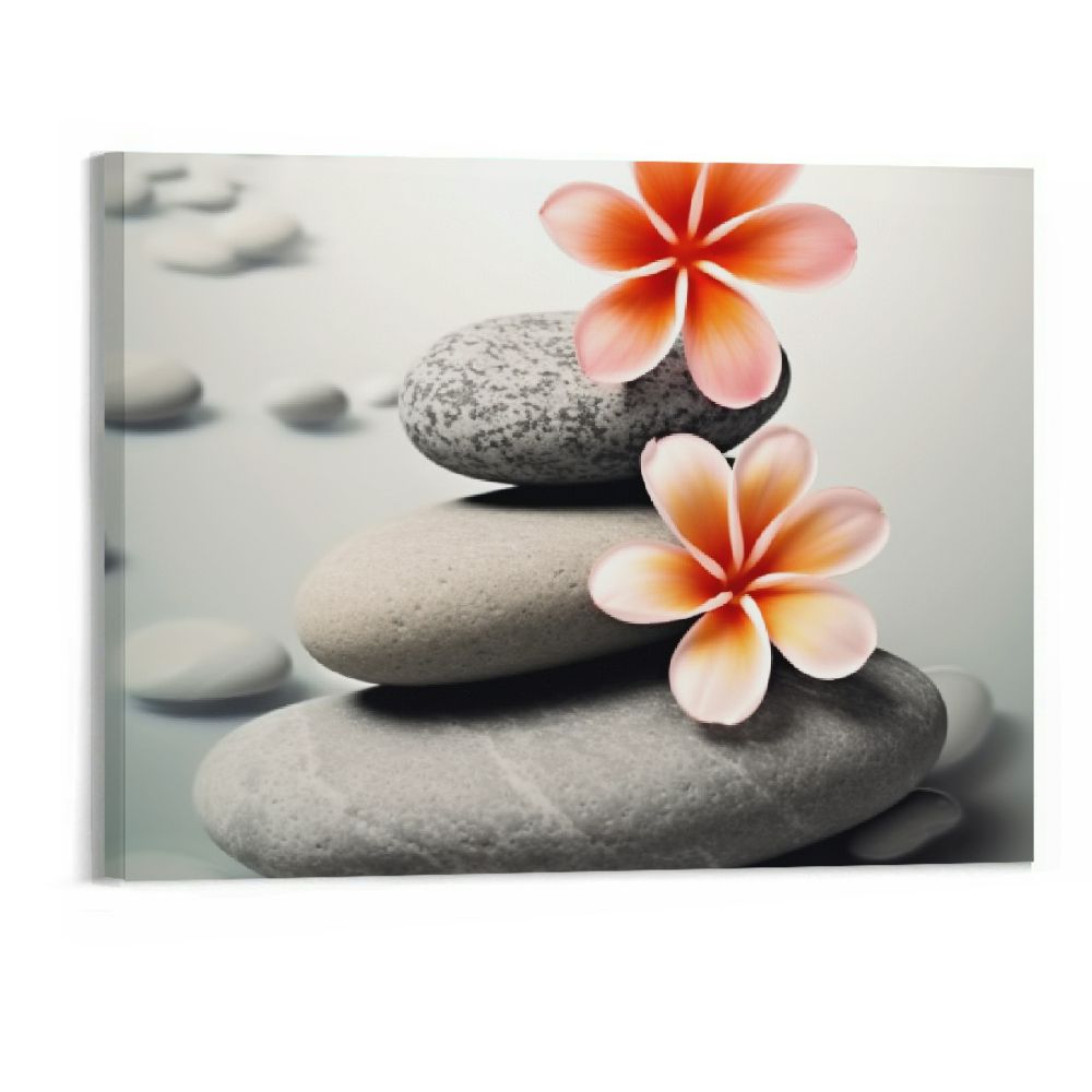 Creowell Zen Stone with Orange Flower Wall Art, Unframed Canvas Print ...