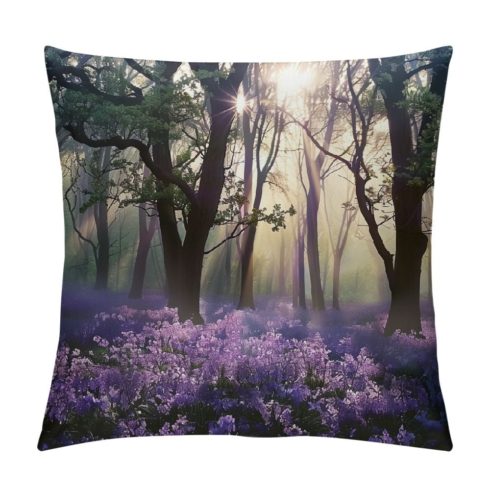 Creowell Zipper Closure Forest Pillow Covers Sunshine Trees with Purple ...
