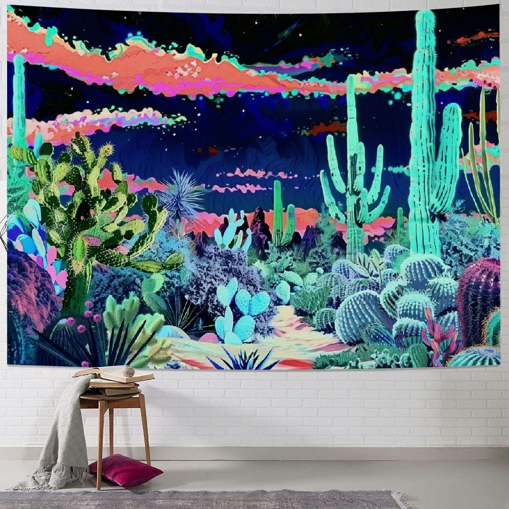 Creowell light Plants Tapestry Trippy Space Tapestries Reactive Cactus ...