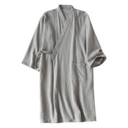 FashGudim 100% Cotton Knit Robe for Men Lightweight Summer Robes Thin Kimono Bathrobes Knee ...