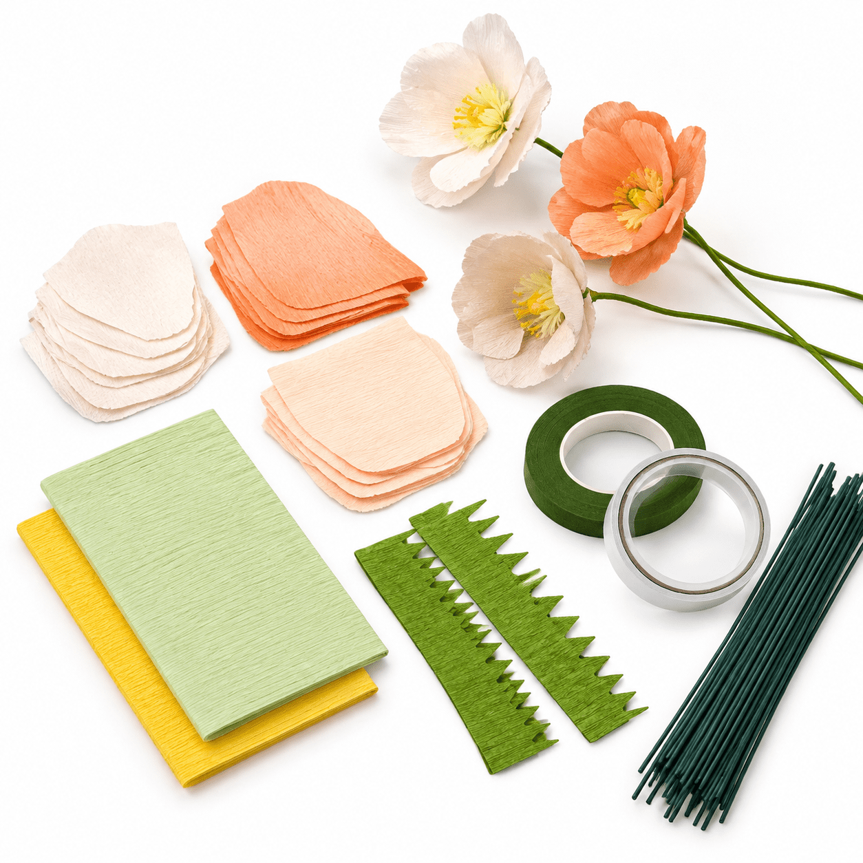Crepe Paper Flower DIY Making Kit, Peach White Orange, 24 Count, Craft ...
