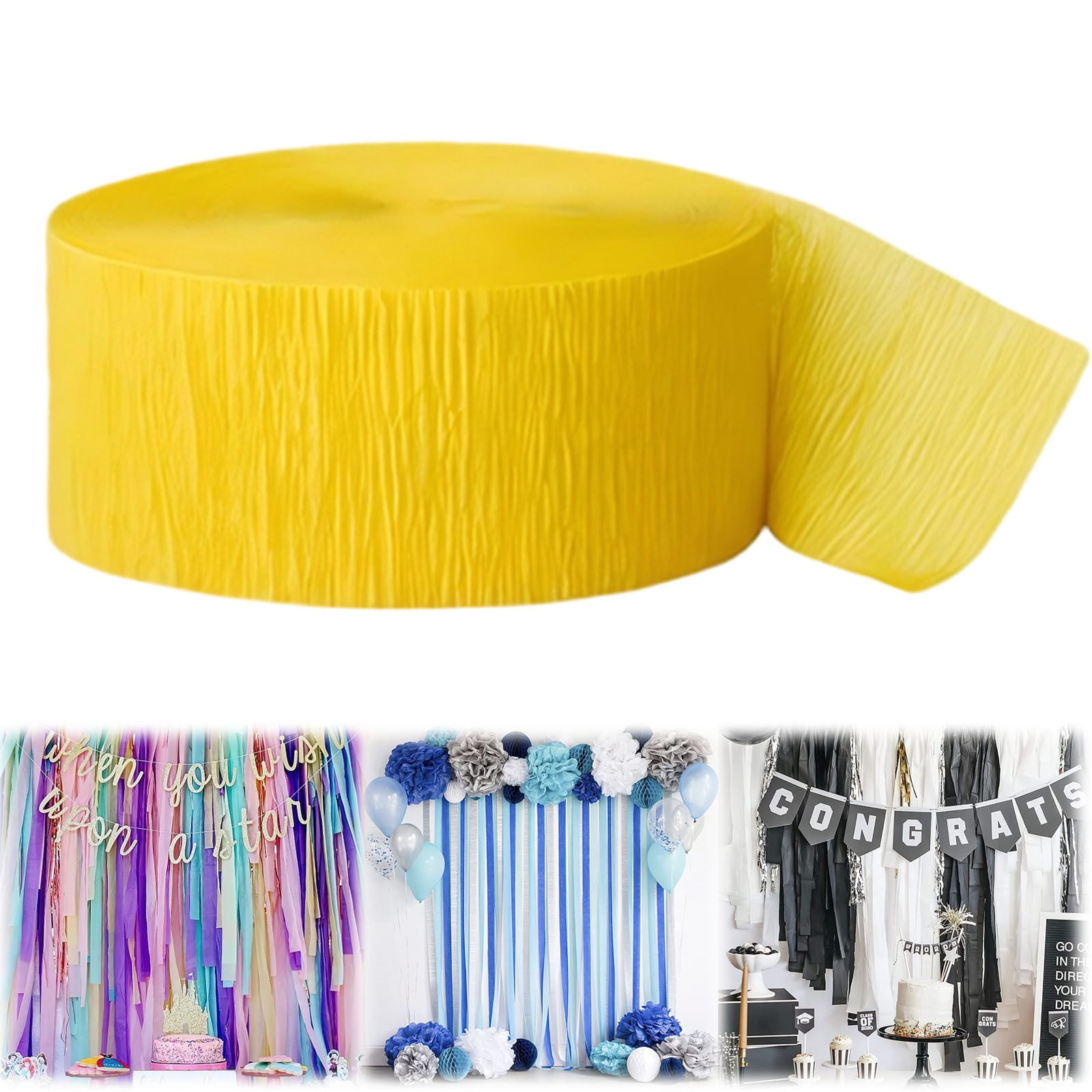 Crepe Paper Rolls Premium Yellow Crepe Paper Streamer - 25 ft (1 Pc ...
