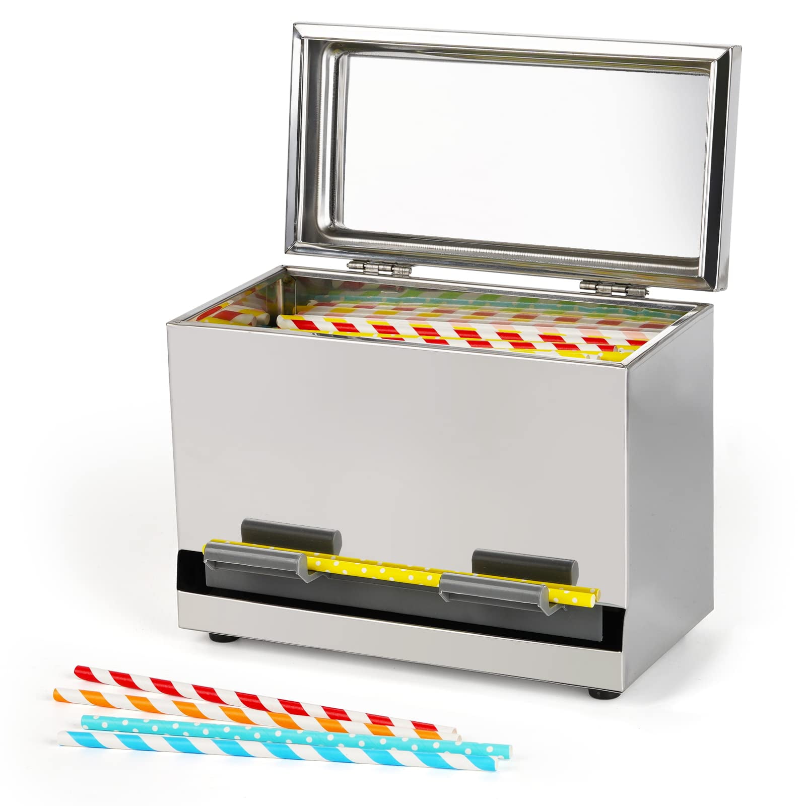 Creproly Stainless Steel Straw Dispenser Holder with Metal Lid Reusable ...